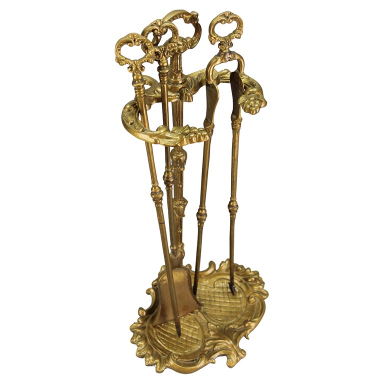 Neoclassical Style Bronze and Brass Fireplace Tool Set, France, 1950s ...