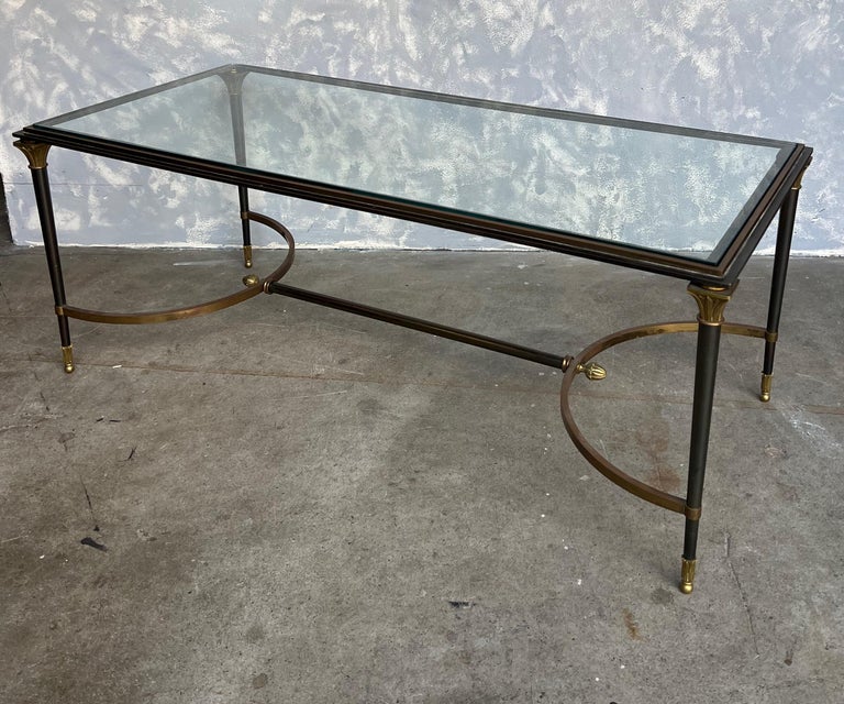 Neoclassical Style Bronze and Metal Coffee Table with Glass Top For ...