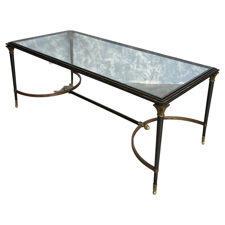 Neoclassical Style Bronze and Metal Coffee Table with Glass Top For ...