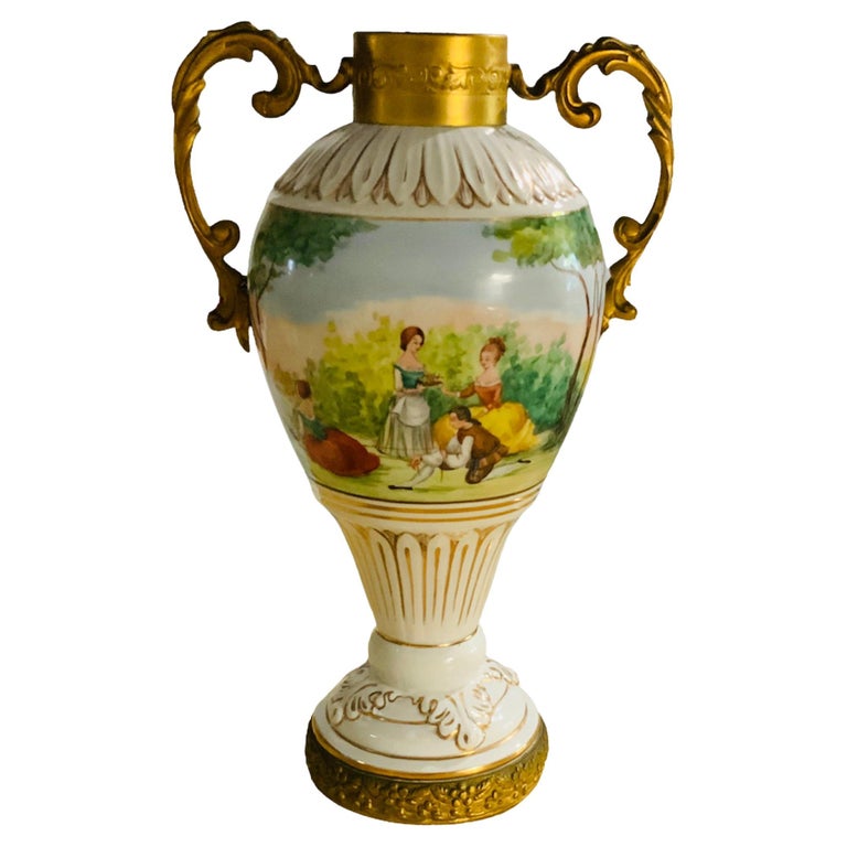 Neoclassical Style Bronze Mounted Hand Painted Porcelain Urn at 1stDibs