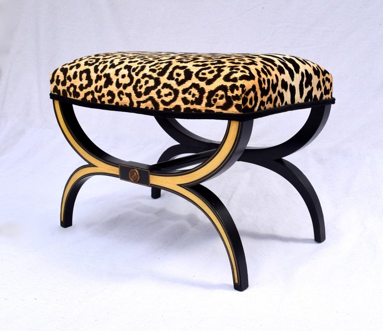 Neoclassical Style Curule Bench or Stool in Velvet Leopard at 1stDibs ...