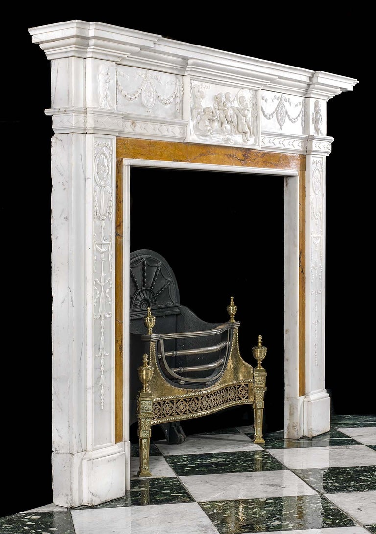 Neoclassical Style Fireplace in Statuary and Sienna Marble at 1stDibs