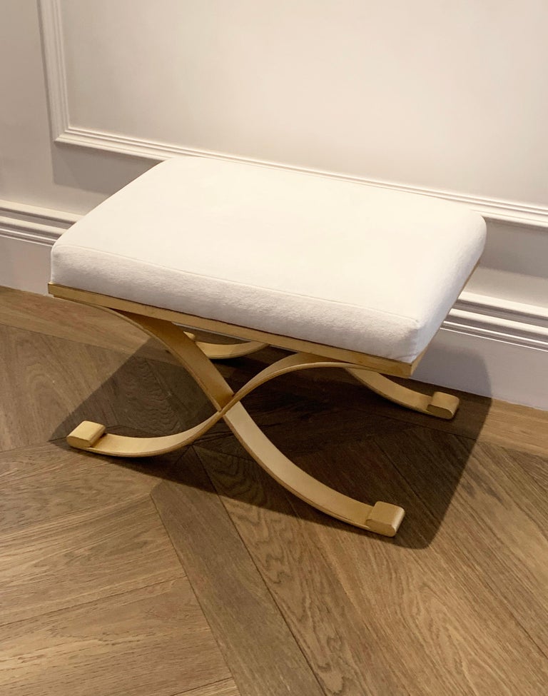 Neoclassical Style Stool - White Velvet Seat and Gold Leaf Iron Legs by ...