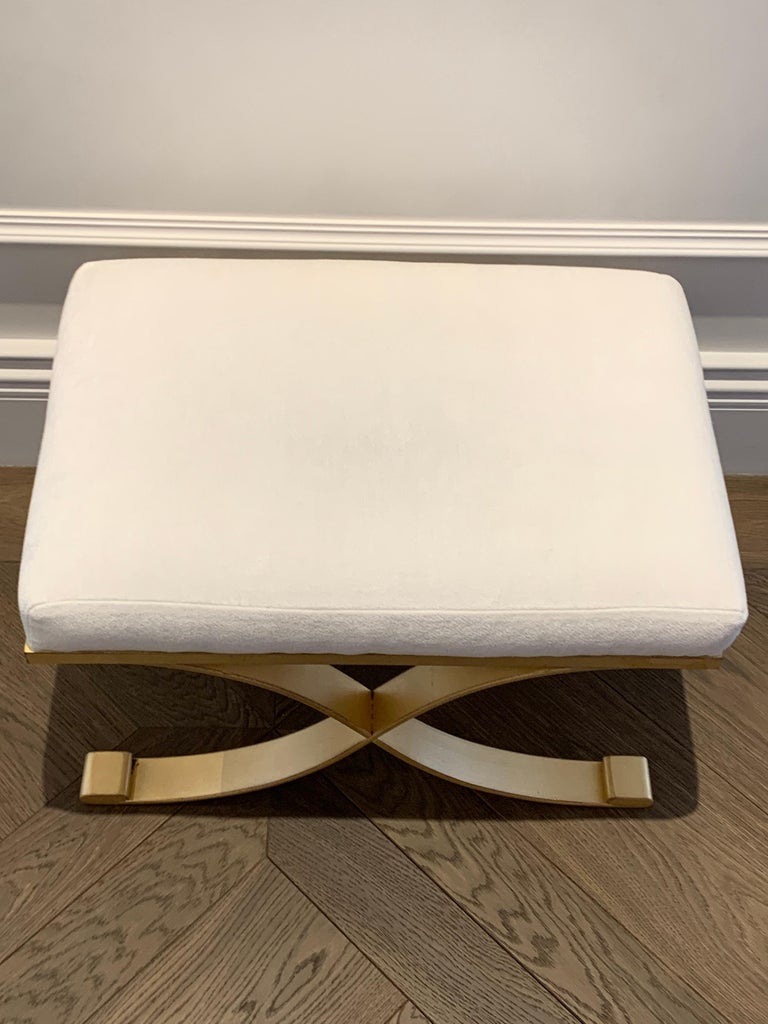 Neoclassical Style Stool - White Velvet Seat and Gold Leaf Iron Legs by ...