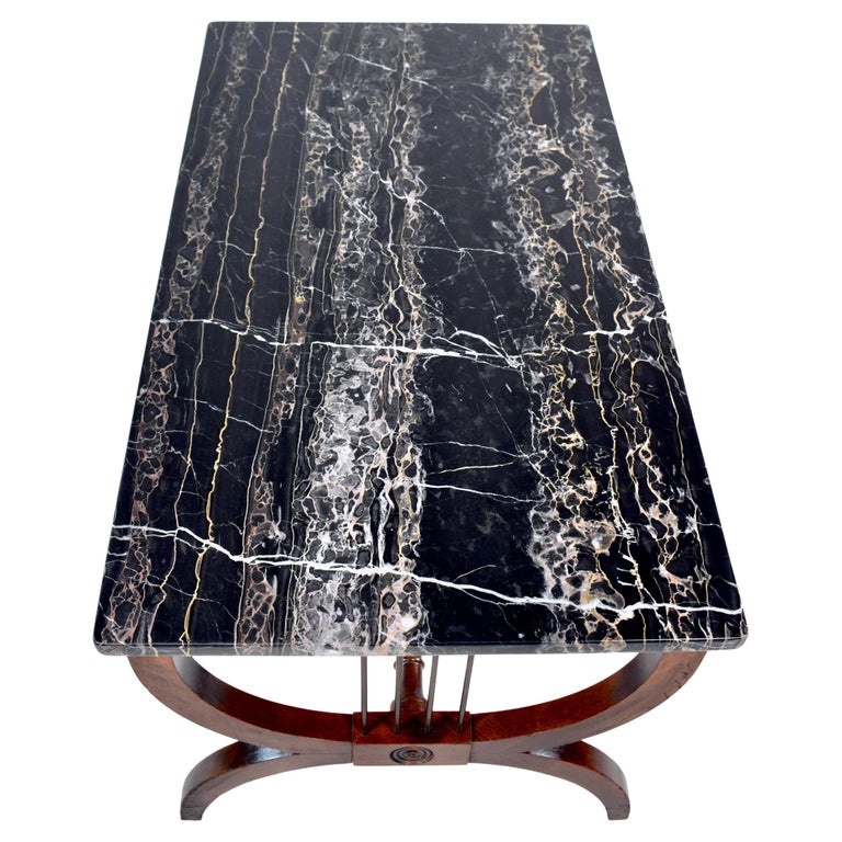 Neoclassical Style Italian Portoro Black Marble Curule Cocktail Table ...