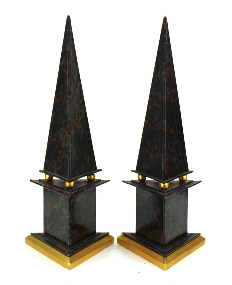 Neoclassical Style Obelisks in Marbled Paper and Gold Foil For Sale at ...