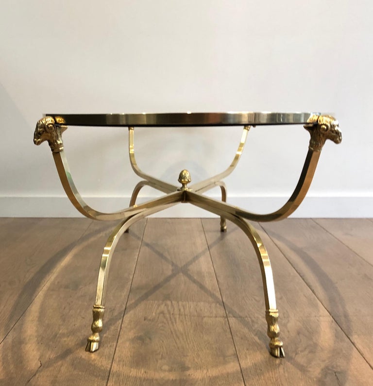 Neoclassical Style Ovale Brass and Bronze Coffee Table with Ram Heads ...