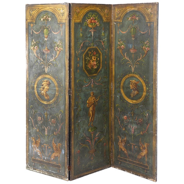 Neoclassical Style Painted and Decorated Three Panel Folding Wall ...