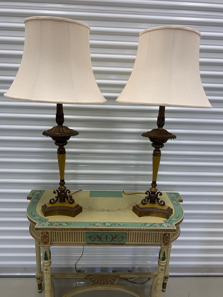 Neoclassical Style Pair of Vintage Tall Table Lamps with Brass and ...