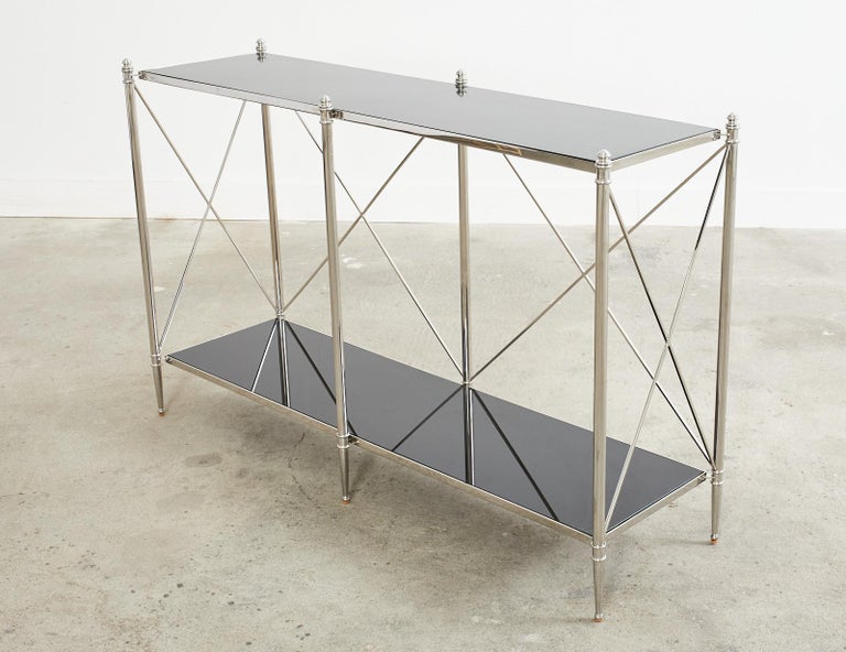 Neoclassical Style Two Shelf Nickel Plated Bookcase Console For Sale at ...