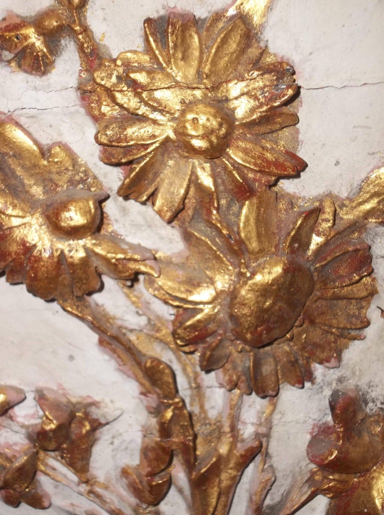 Neoclassical Style Venetian Carved Paint Giltwood Floral Plaque or ...