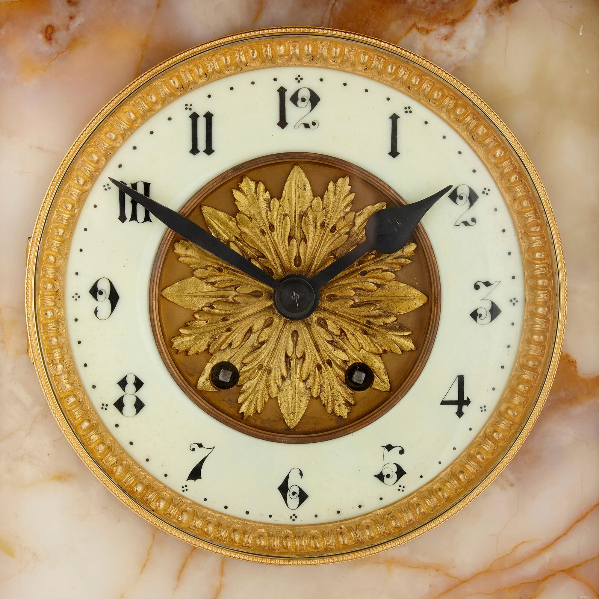 Neoclassical Style White Onyx and Gilt Bronze Pedestal Clock and ...