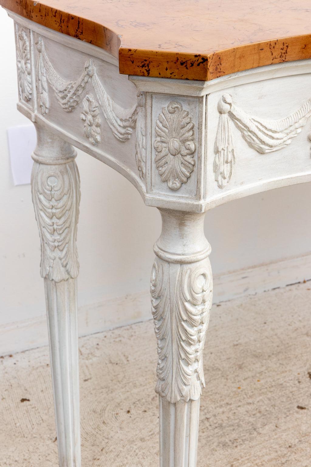Neoclassical Style White Painted Console Table With Faux Marble Top For ...