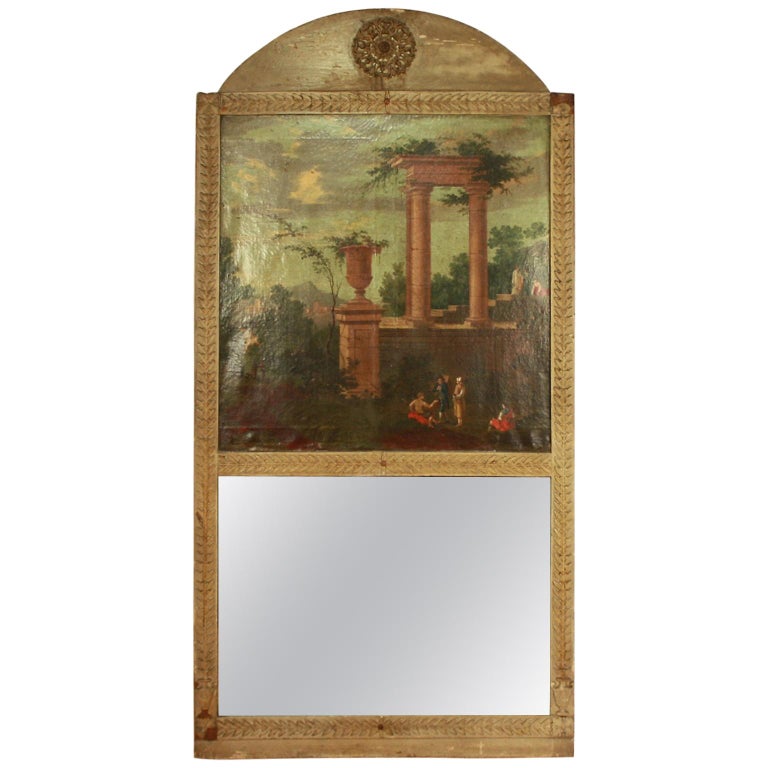 Miroir Trumeau néoclassique avec peinture « Capriccio » - En vente sur 1stDibs