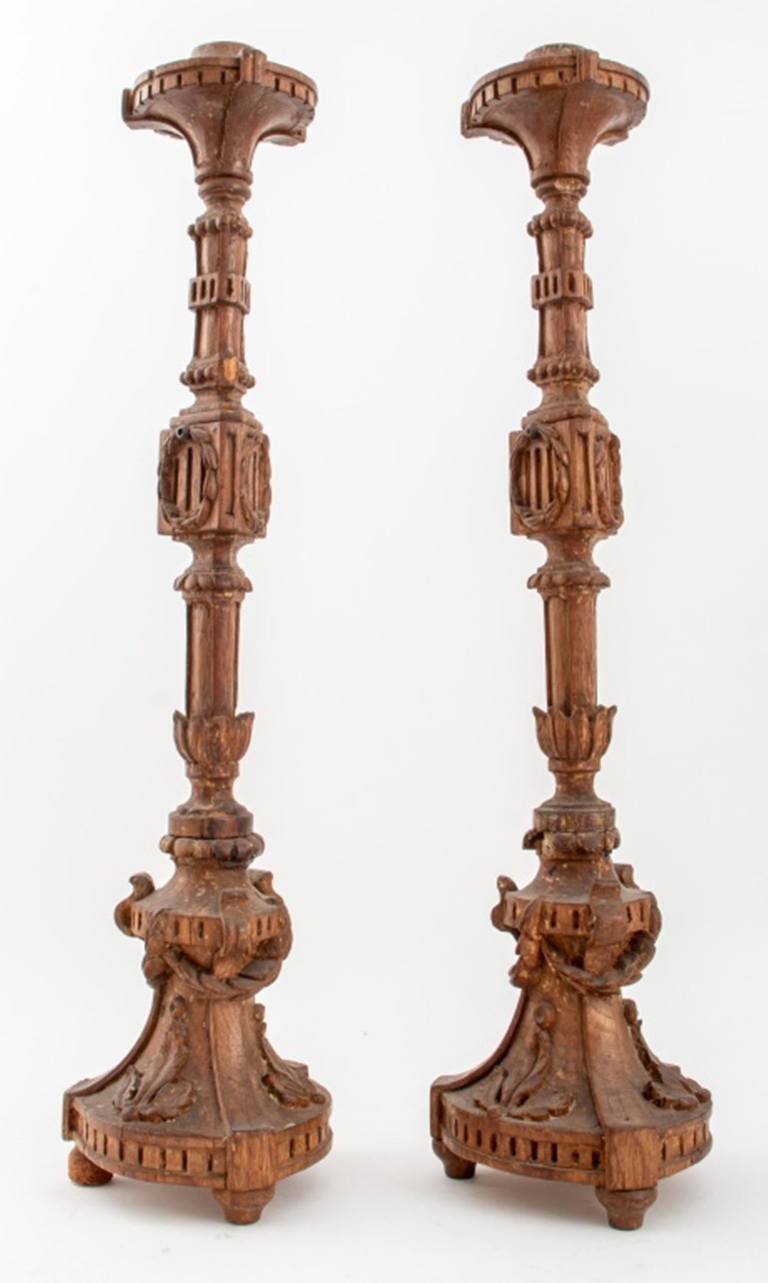 Neoclassical Wooden Pricket Sticks, Pair For Sale at 1stDibs