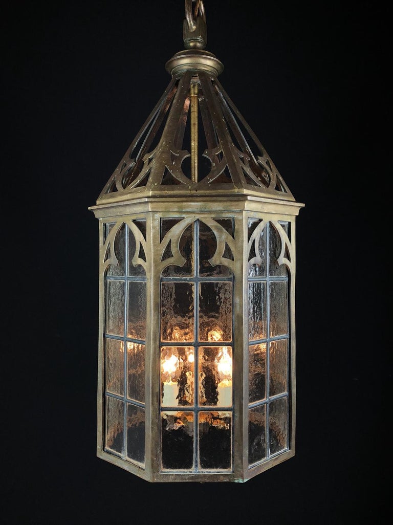 Neogothic Brass Hall Lantern, Late 19th Century Gothic Style, with Lead ...