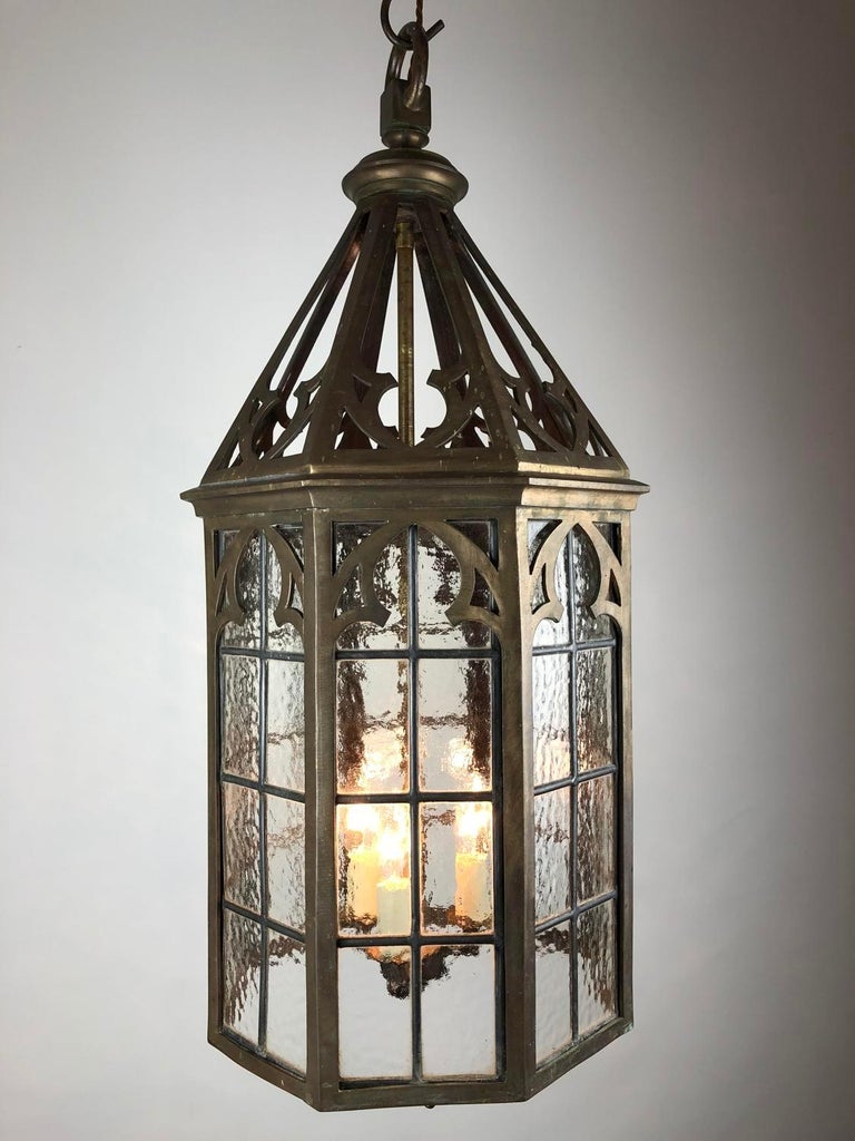 Neogothic Brass Hall Lantern, Late 19th Century Gothic Style, with Lead ...