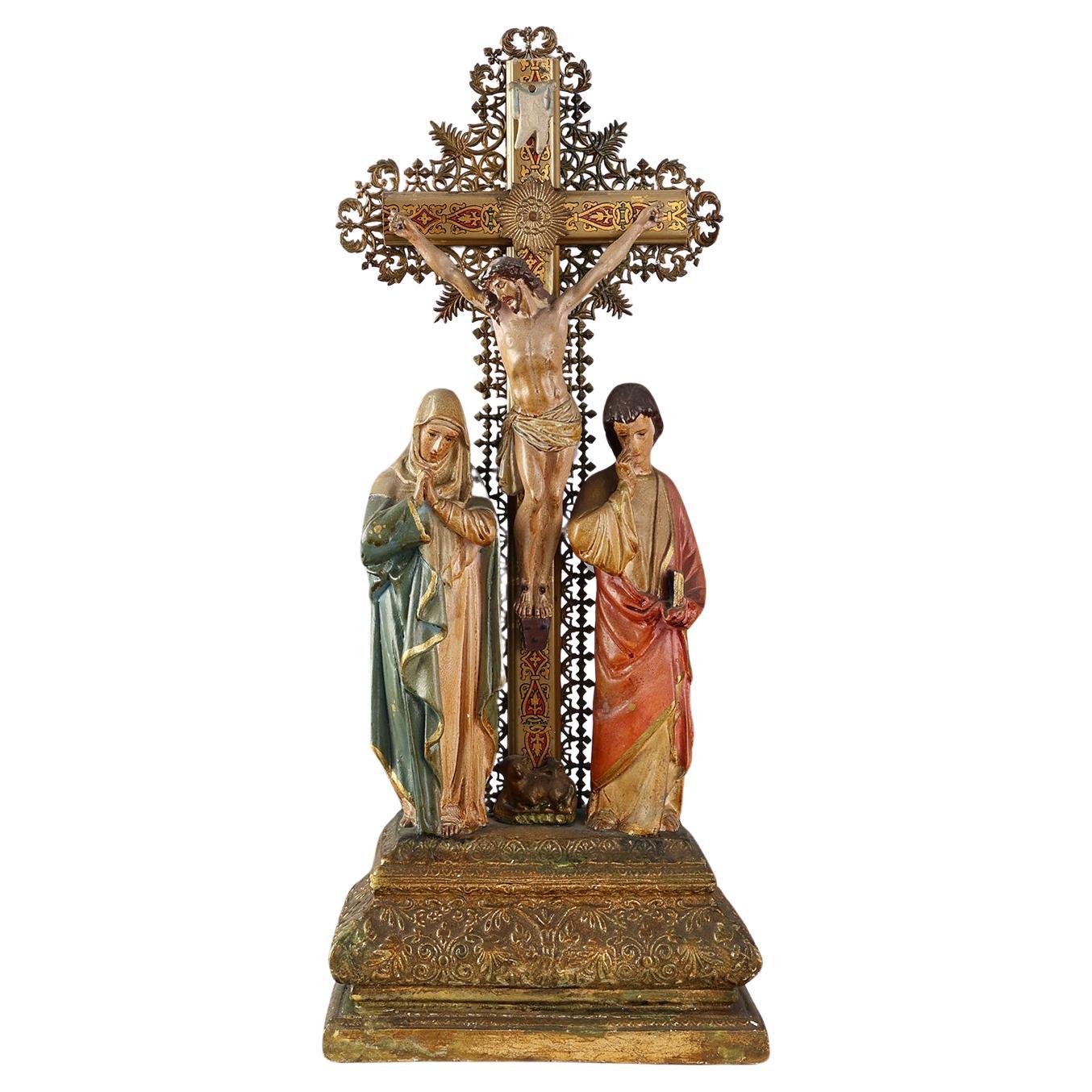 19th Century Crucifix - Carved Wood - Silvered Christ Figure - Holy ...