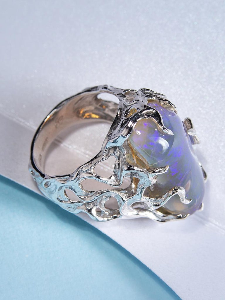 Neon Australian Opal Engagement Ring Medusa Gorgon Iridescent Blue ...