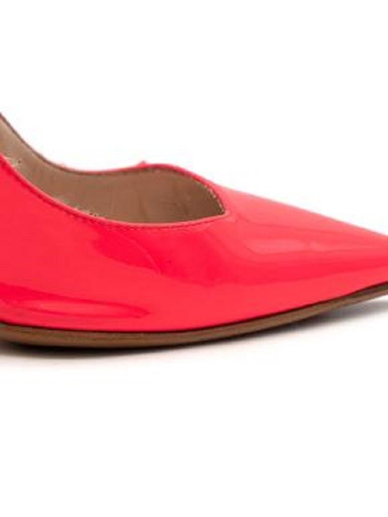 Neon Coral Patent Leather Heels with Clear Heel For Sale at 1stDibs