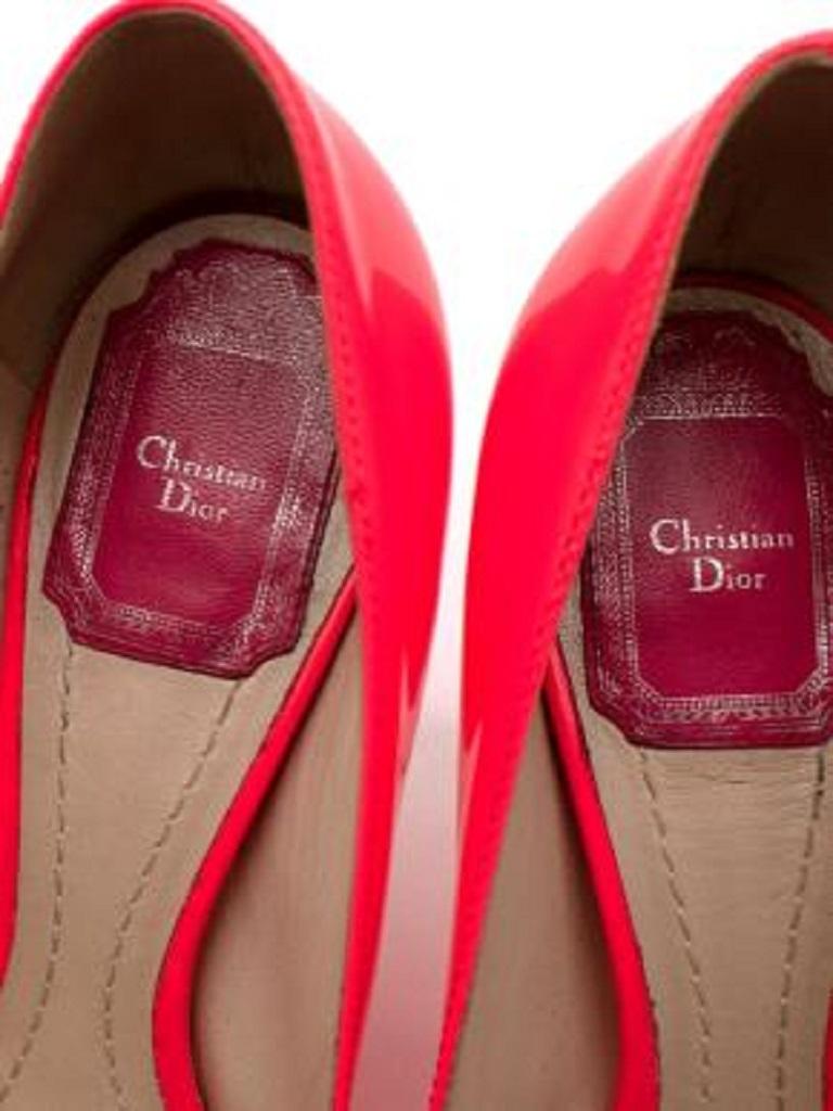 Neon Coral Patent Leather Heels with Clear Heel For Sale at 1stDibs