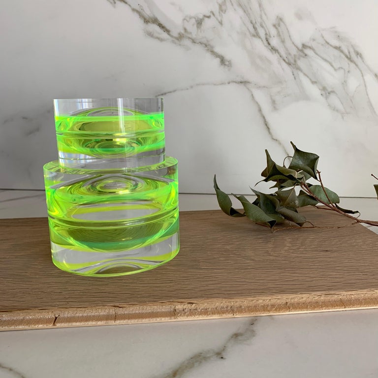 Neon Green Acrylic Large Round Box by Paola Valle For Sale at 1stDibs