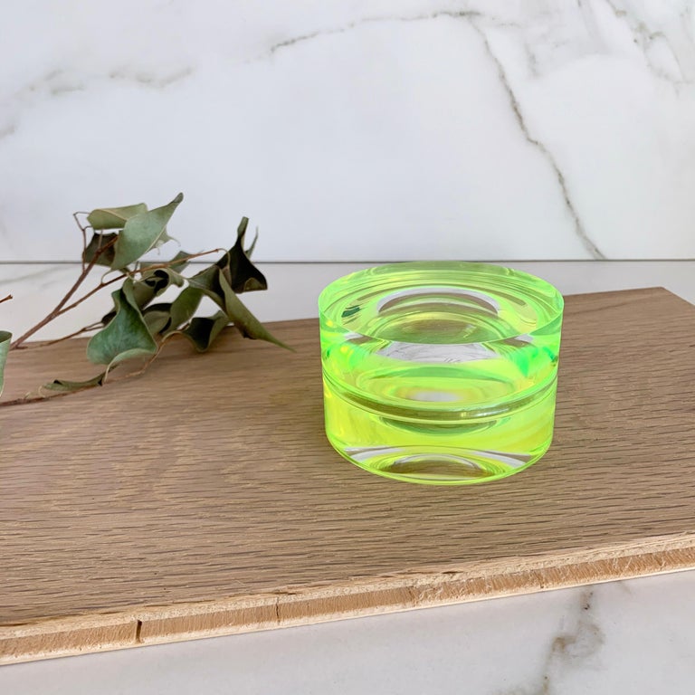 Neon Green Acrylic Small Round Box by Paola Valle For Sale at 1stDibs