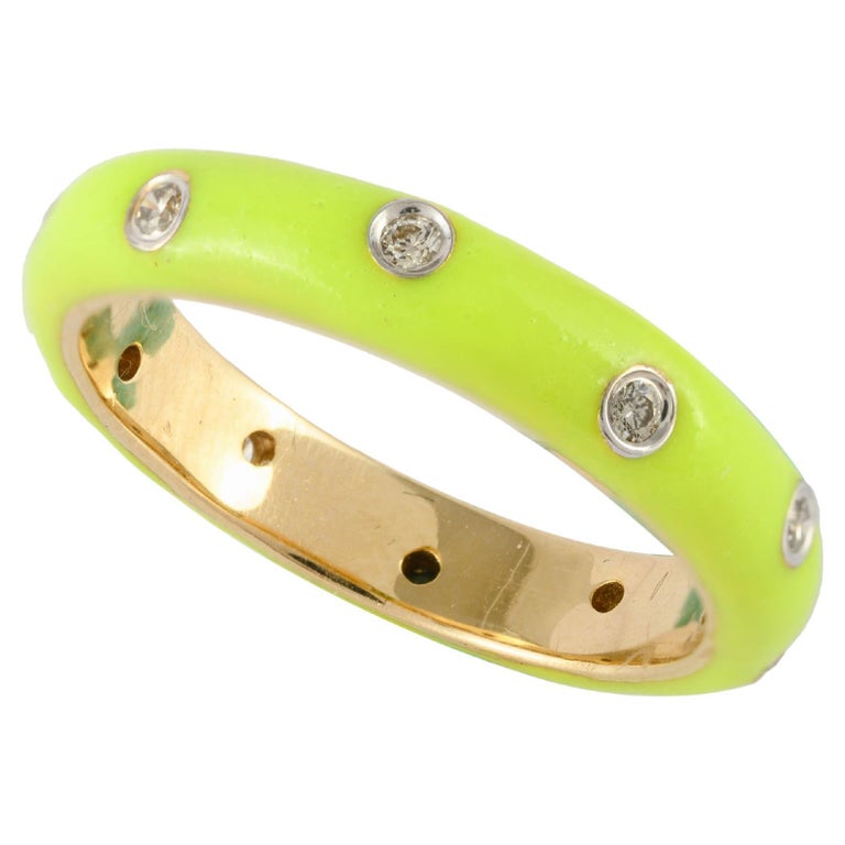 Customizable Neon Enamel Diamond Ring Solid 14 Karat Yellow Gold ...