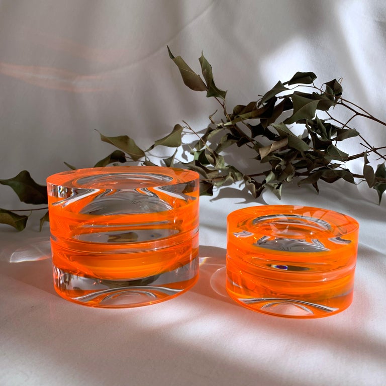 Neon Orange Acrylic Large Round Box by Paola Valle For Sale at 1stDibs