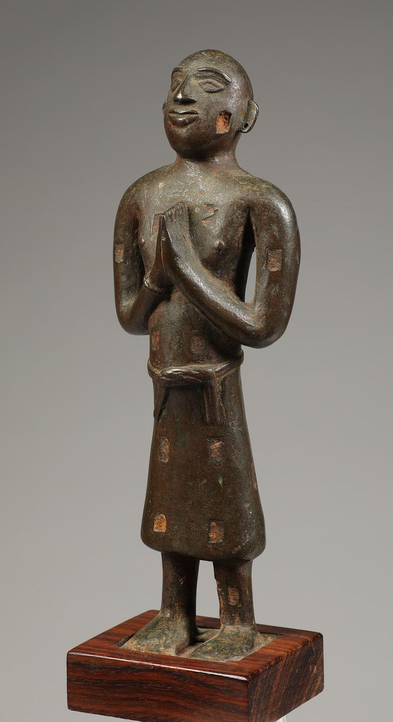 Nepal India Solid Cast Bronze Standing Namaste Figure 19th Century ...