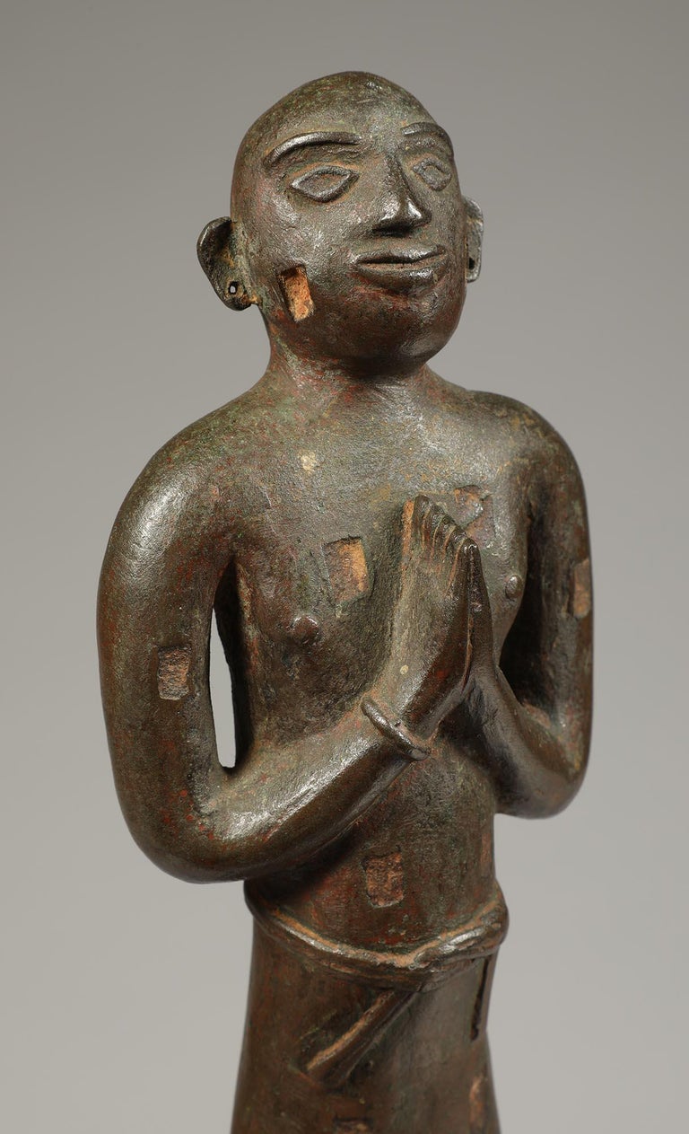Nepal India Solid Cast Bronze Standing Namaste Figure 19th Century ...