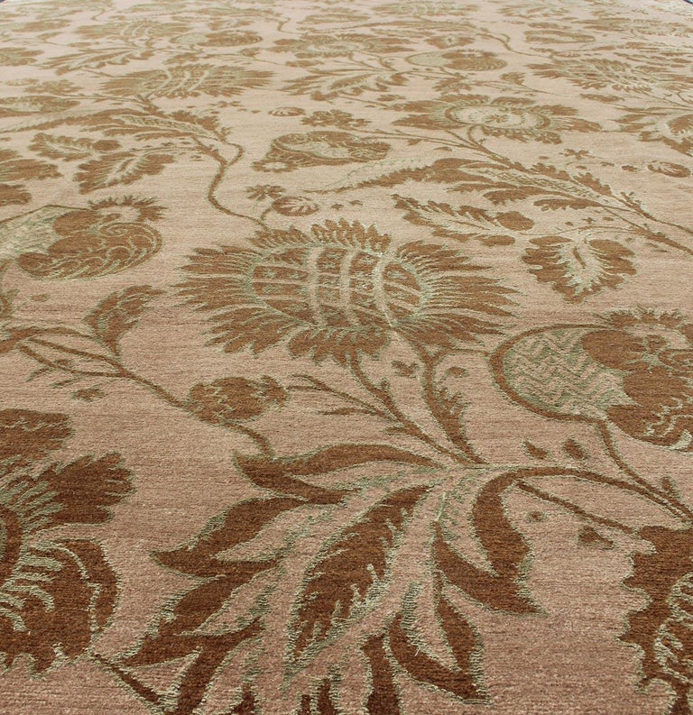 Nepalese Modern Design Wool and Silk Rug with Florals For Sale at ...