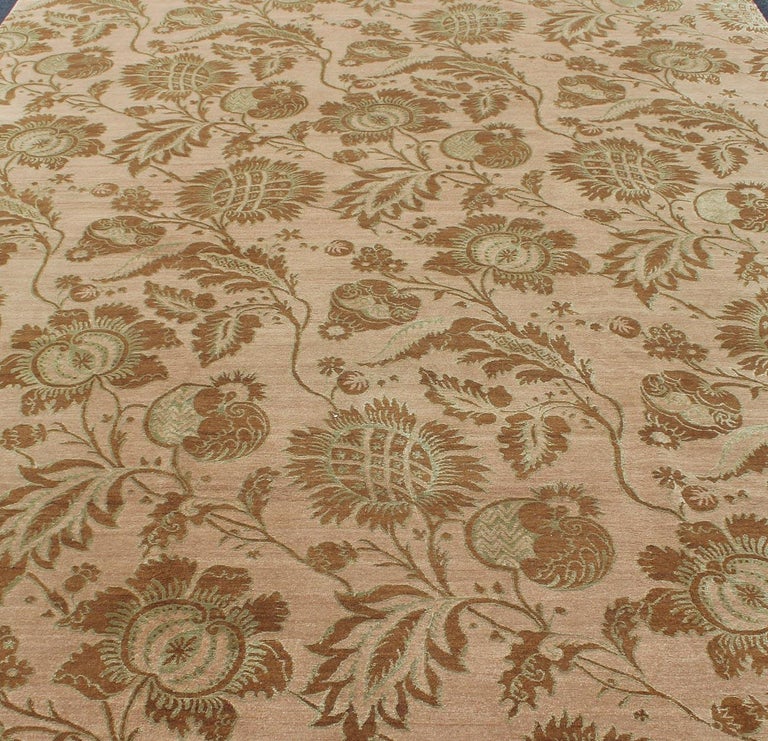 Nepalese Modern Design Wool and Silk Rug with Florals For Sale at ...