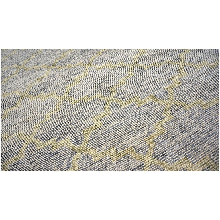 Nepalese Modern Wool and Silk 10x14 Slate Blue and Light Green Handmade ...