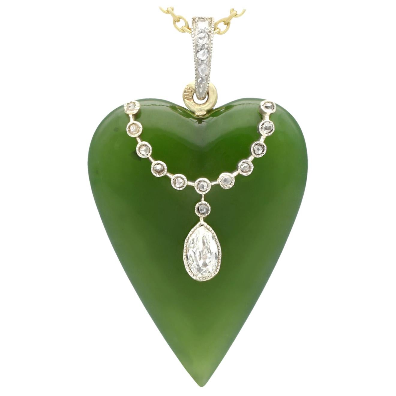 Nephrite Jade and Diamond Yellow Gold Necklace at 1stDibs