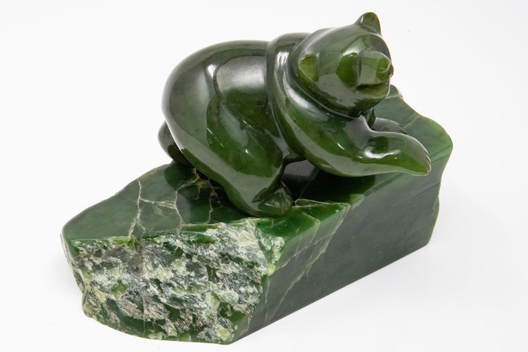 Nephrite Jade Bear Carved and Polished For Sale at 1stDibs