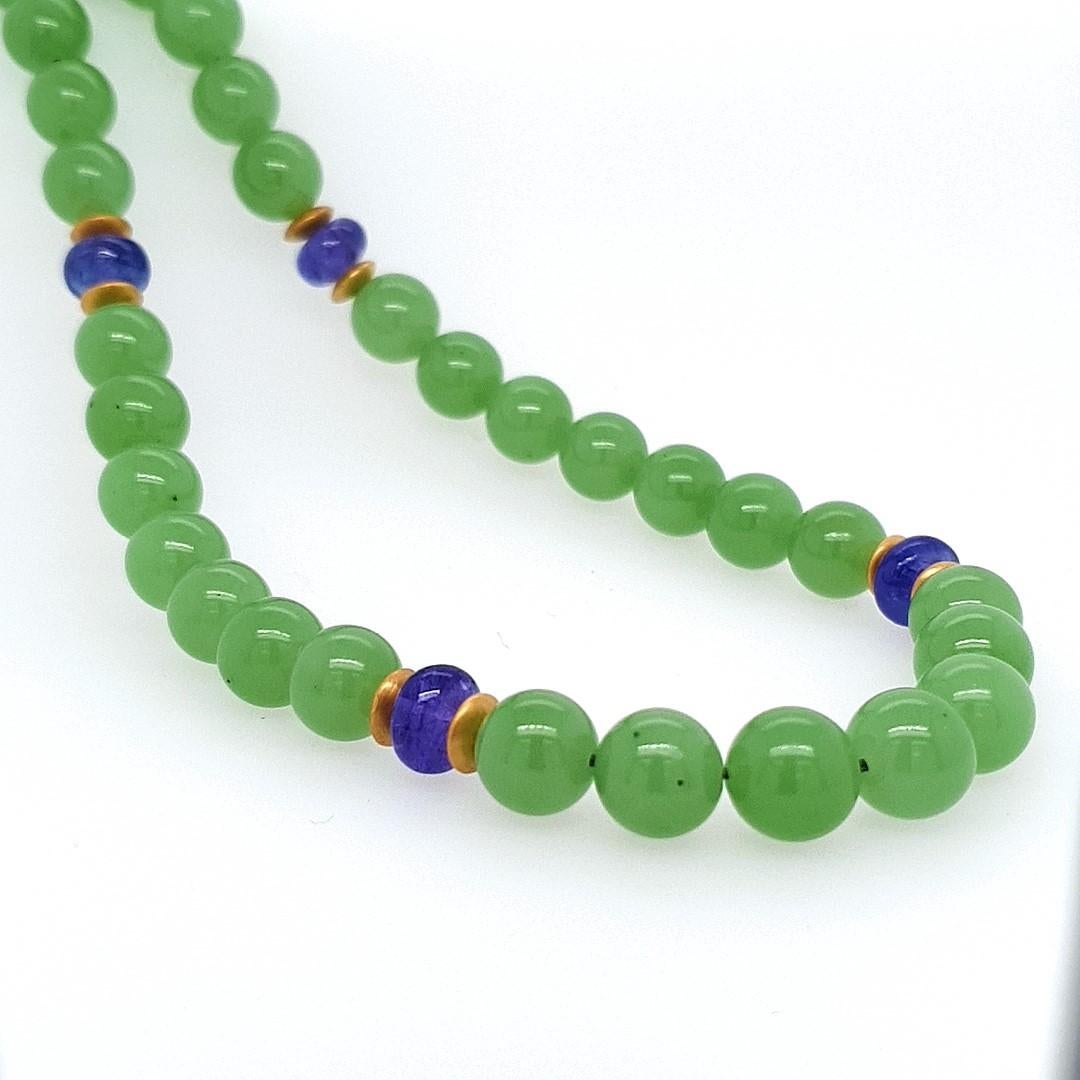 Nephrite Jade Round Beaded Necklace with 18 Carat Yellow Gold and ...