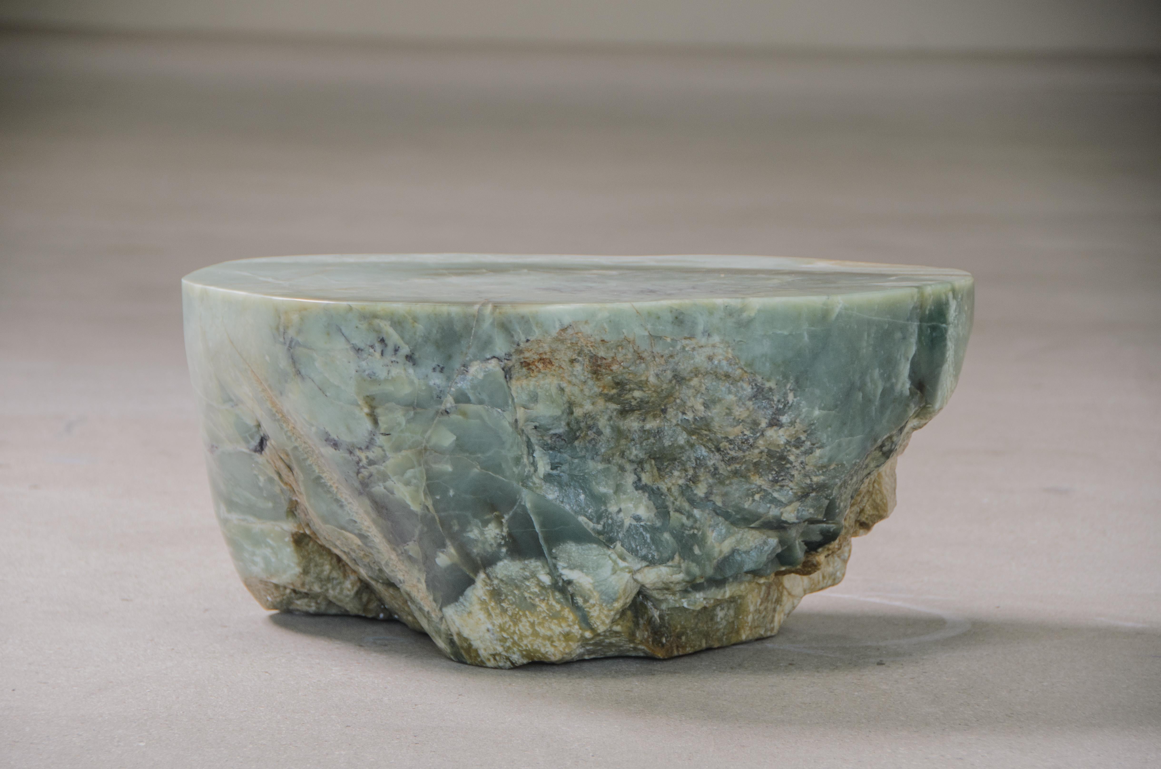 Nephrite Jade Stool / Side Table by Robert Kuo, Hand Carved, One of a Kind For Sale at 1stDibs