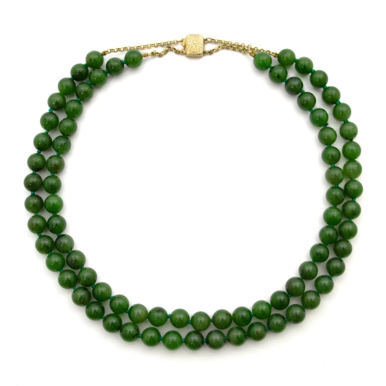 Nephrite Jade Two-Strand Necklace For Sale at 1stDibs