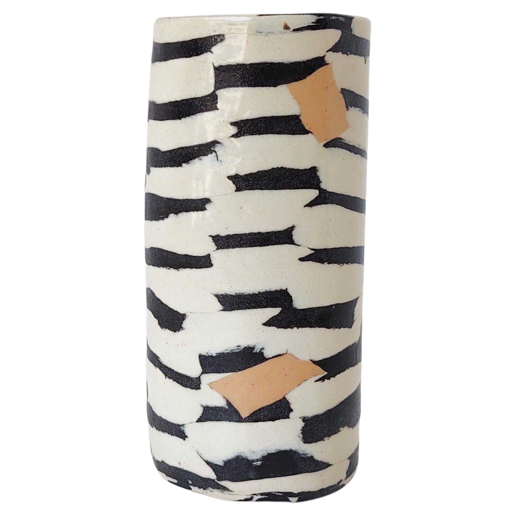 Nerikomi Abstract Checkered Ceramic Vase with Peach Accent by Fizzy ...