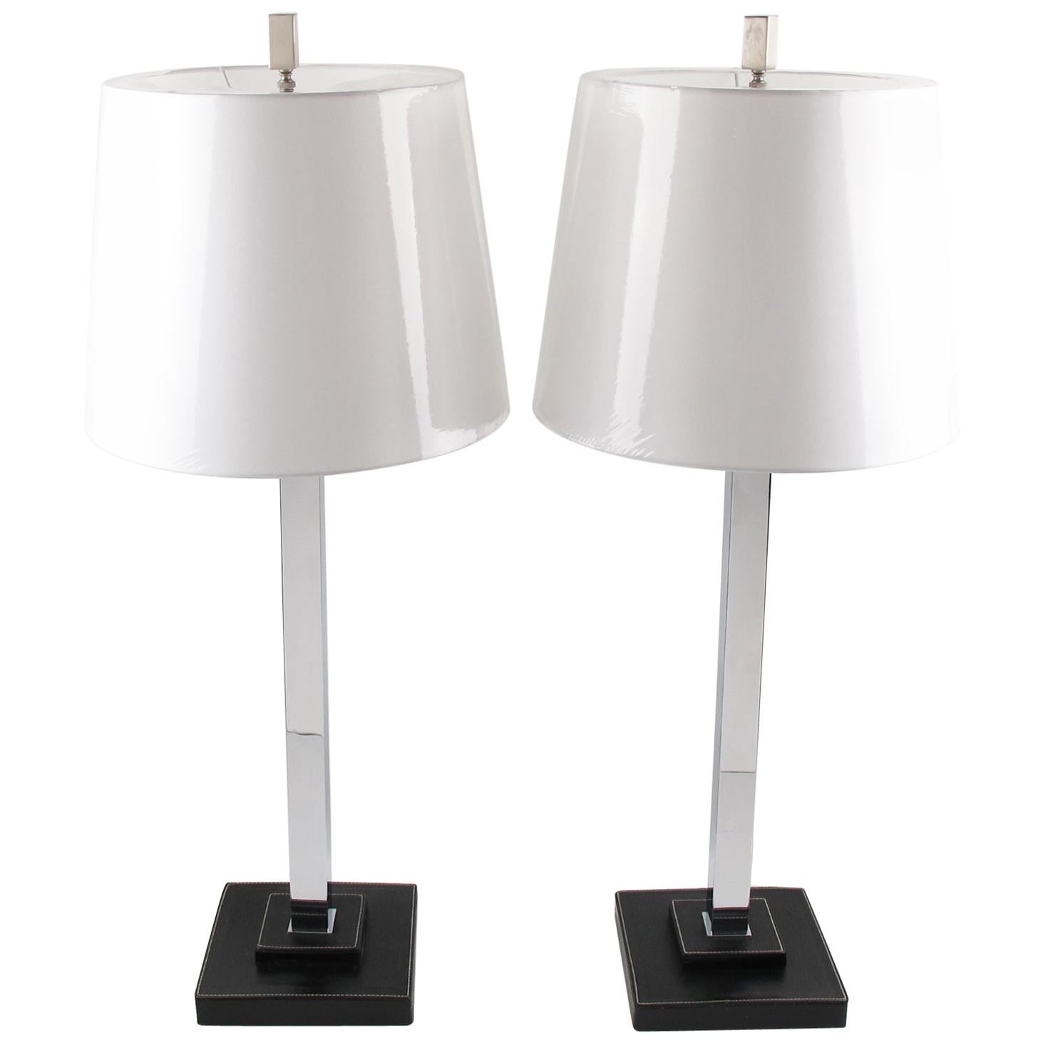 Two 1960's Brushed Nickel and Enamel Table Lamps by Nessen Studios at ...