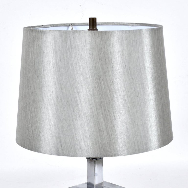 Nessen Style Gray Marble Table Lamp with Chrome Neck and Silver Shade ...