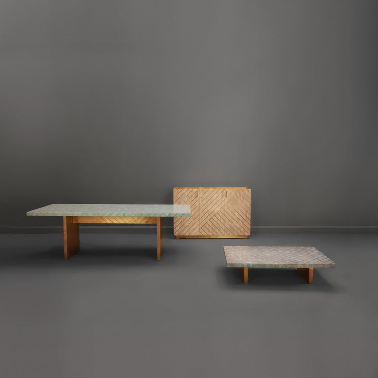 Nesso Gray Large Coffee Table with Brass Inlay by Matteo Cibic For Sale ...