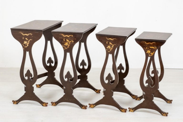 Nest of Tables, Antique Chinoiserie Quartet Sided Table For Sale at 1stDibs
