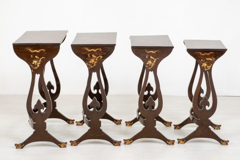 Nest of Tables, Antique Chinoiserie Quartet Sided Table For Sale at 1stDibs
