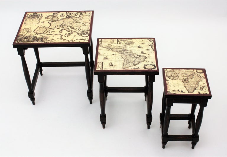 Nesting Tables with World Maps Tops For Sale at 1stDibs | nest of ...