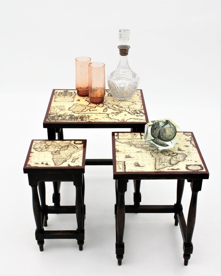 Nesting Tables with World Maps Tops For Sale at 1stDibs | nest of ...