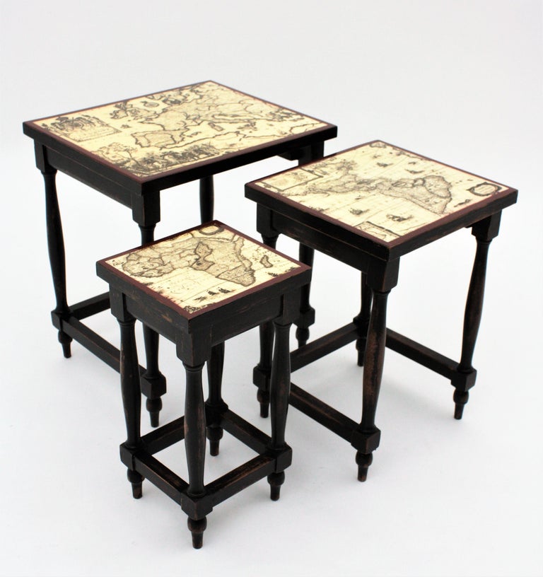 Nesting Tables with World Maps Tops For Sale at 1stDibs | nest of ...