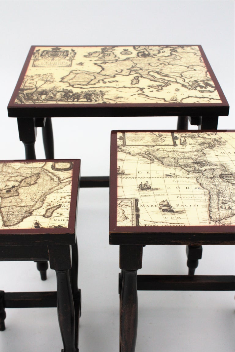 Nesting Tables with World Maps Tops For Sale at 1stDibs | nest of ...