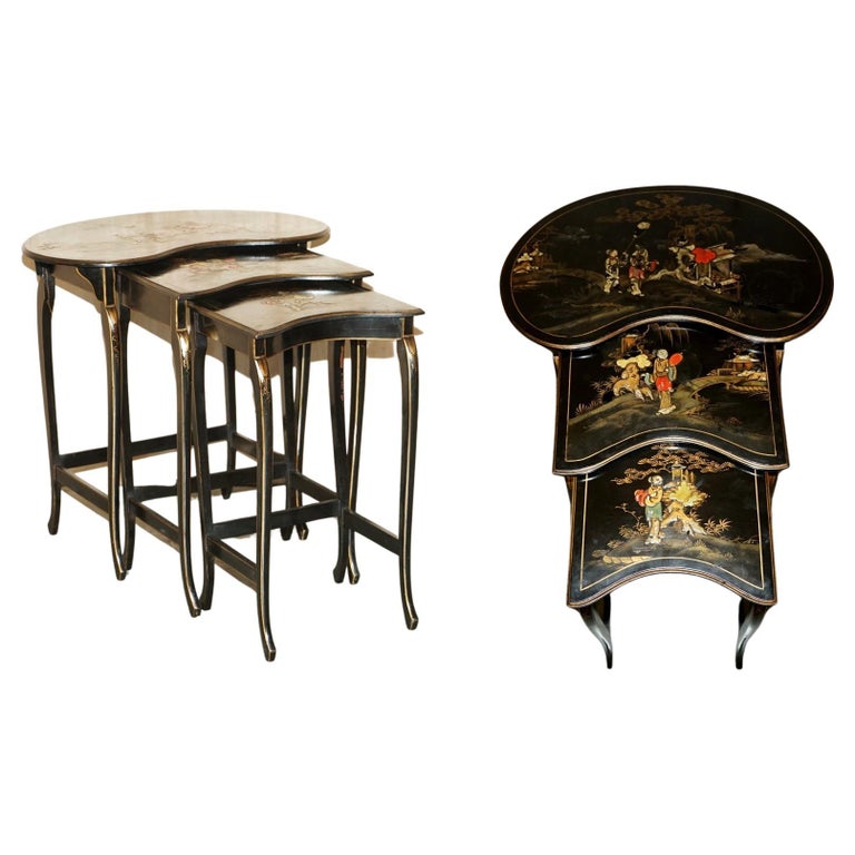 Nest of Three circa 1900 Chinese Chinoiserie Lacqurered Side Kidney ...